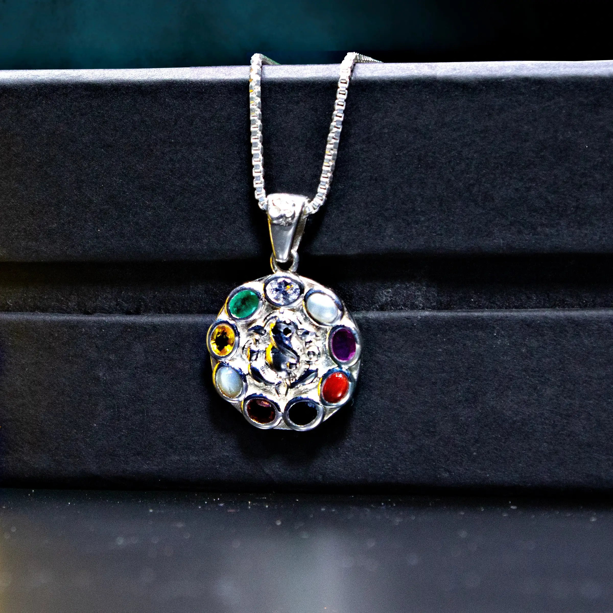 Navratna pendant in silver store